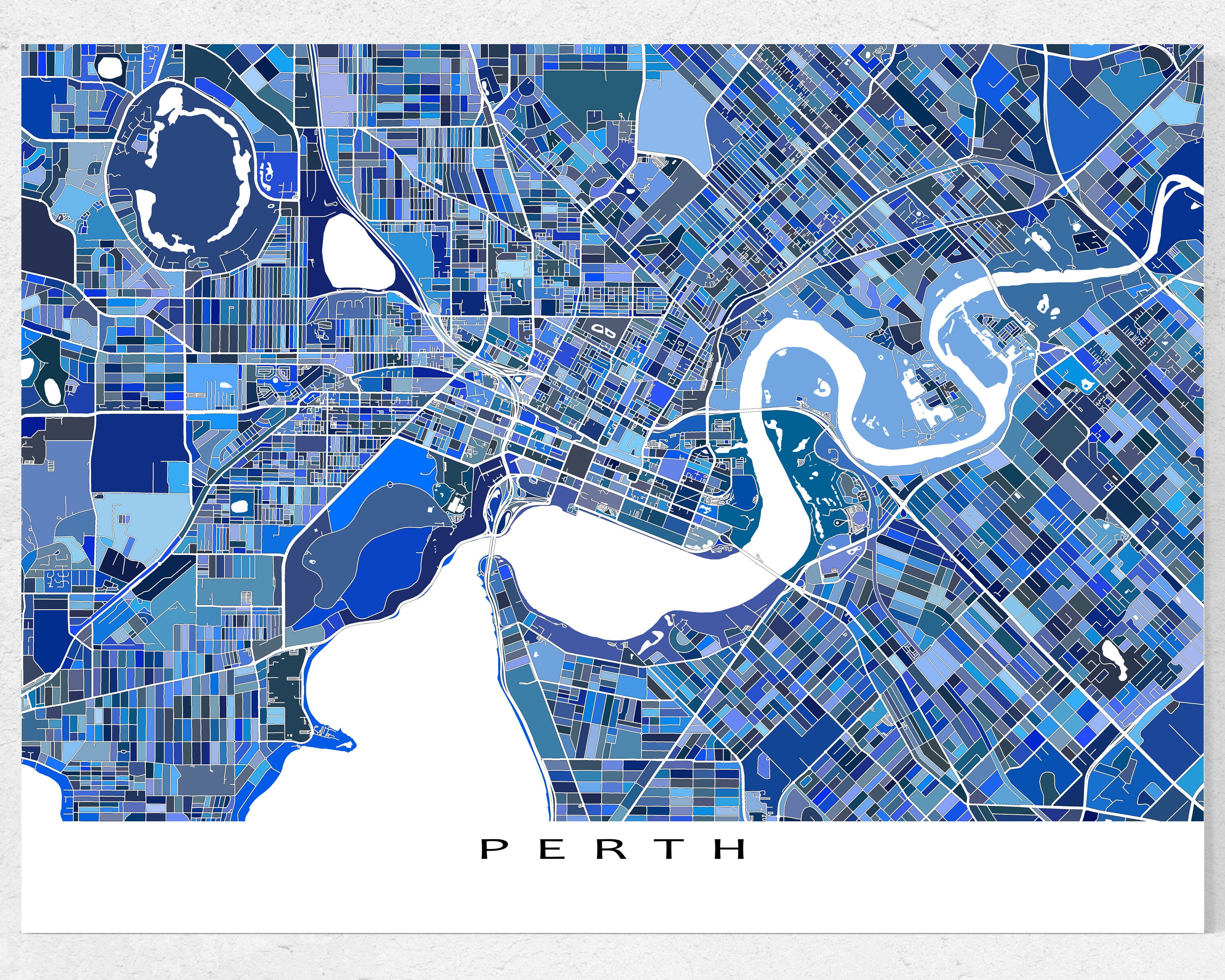 Perth Map Print and Perth Australia Maps for Blue Geometric | Etsy