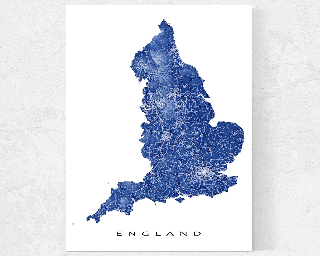 England Map Print and Map of England Art Prints for 3D Landscape ...