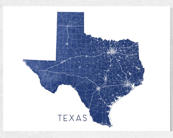 Texas Print and Texas Wall Art Map Print With TX State Roads | Etsy