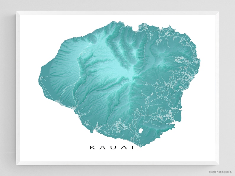 Kauai Map Poster, Kauai Art Print, Hawaii Maps, Kauai Hawaii USA ...