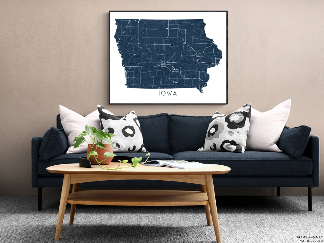 Iowa Map of Iowa Wall Art Print Poster, Personalized 3D Topographic ...