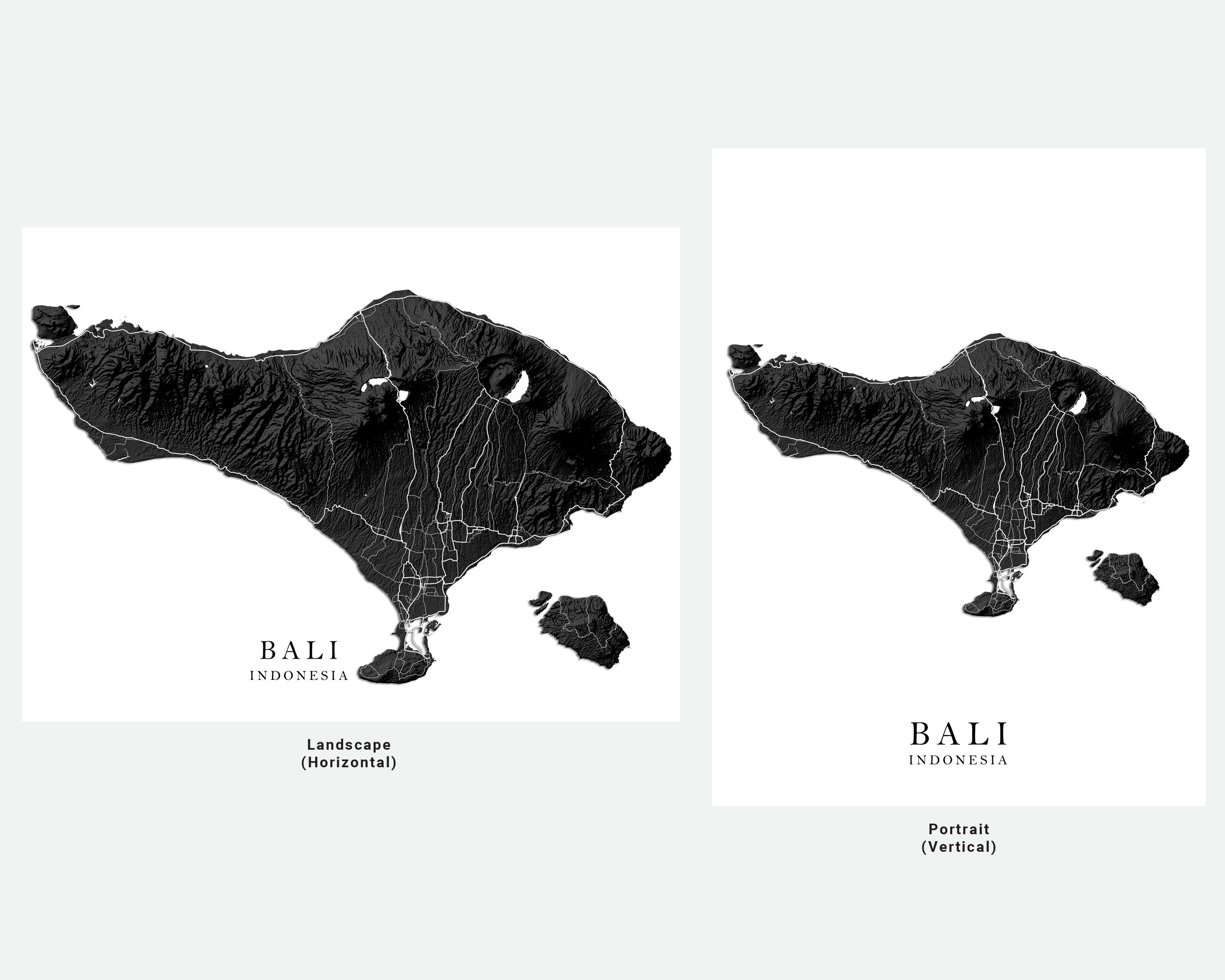 Bali Map of Bali Poster Print, Balinese Island Black and White Prints ...
