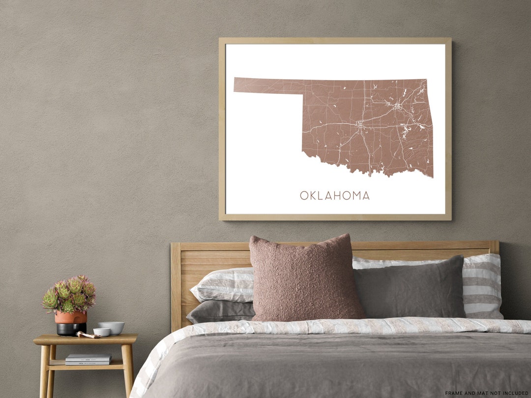Oklahoma State Map Wall Art Print Poster, Topographic Landscape Map of ...
