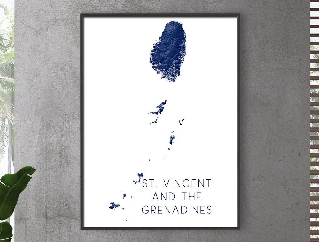 St Vincent and the Grenadines Map Art Print Poster, 3D Topographic ...