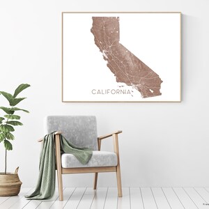 California Wall Art Map and 3D Landscape California Map Print With ...