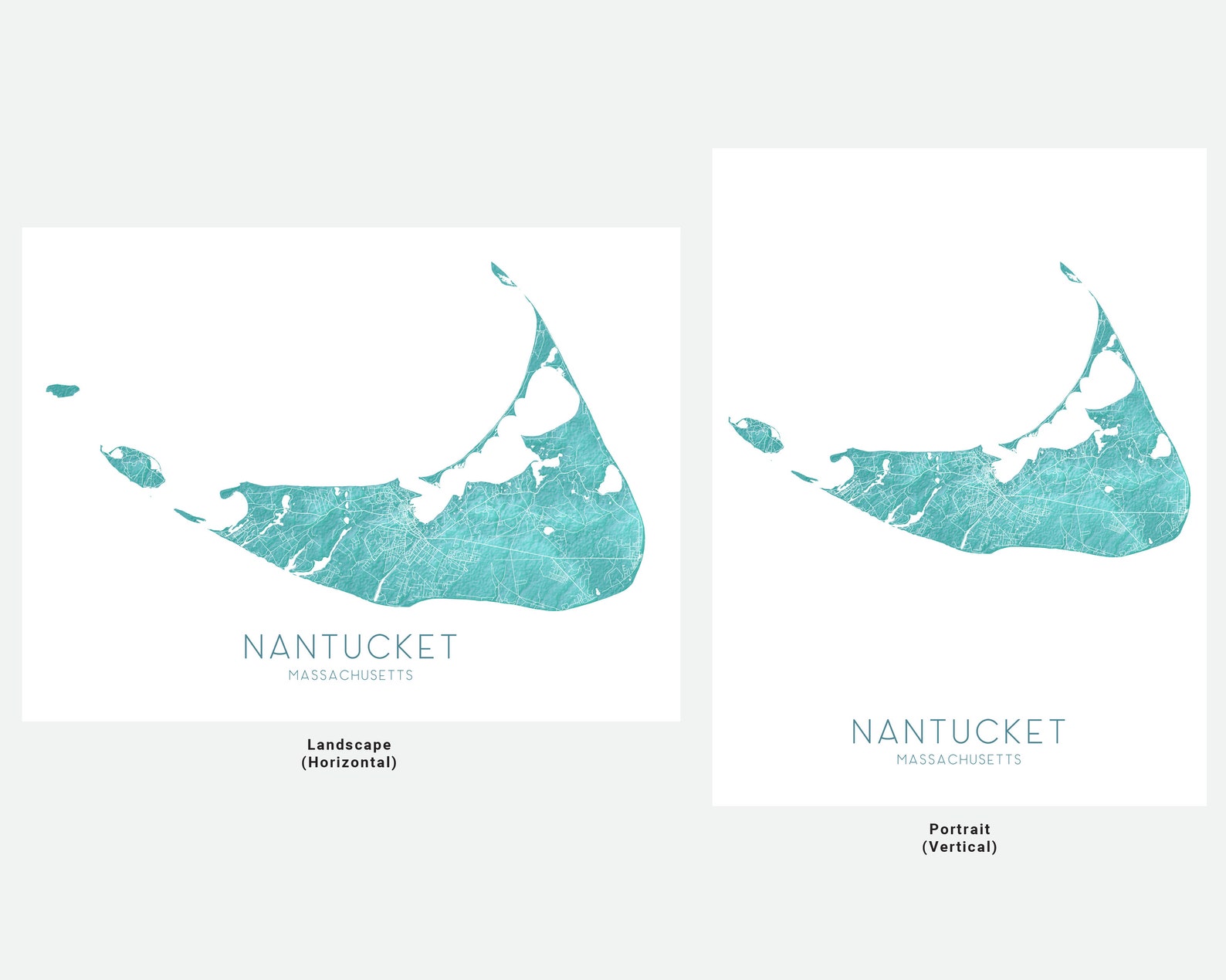 Nantucket Map Print With Turquoise Topographic Design, New England ...