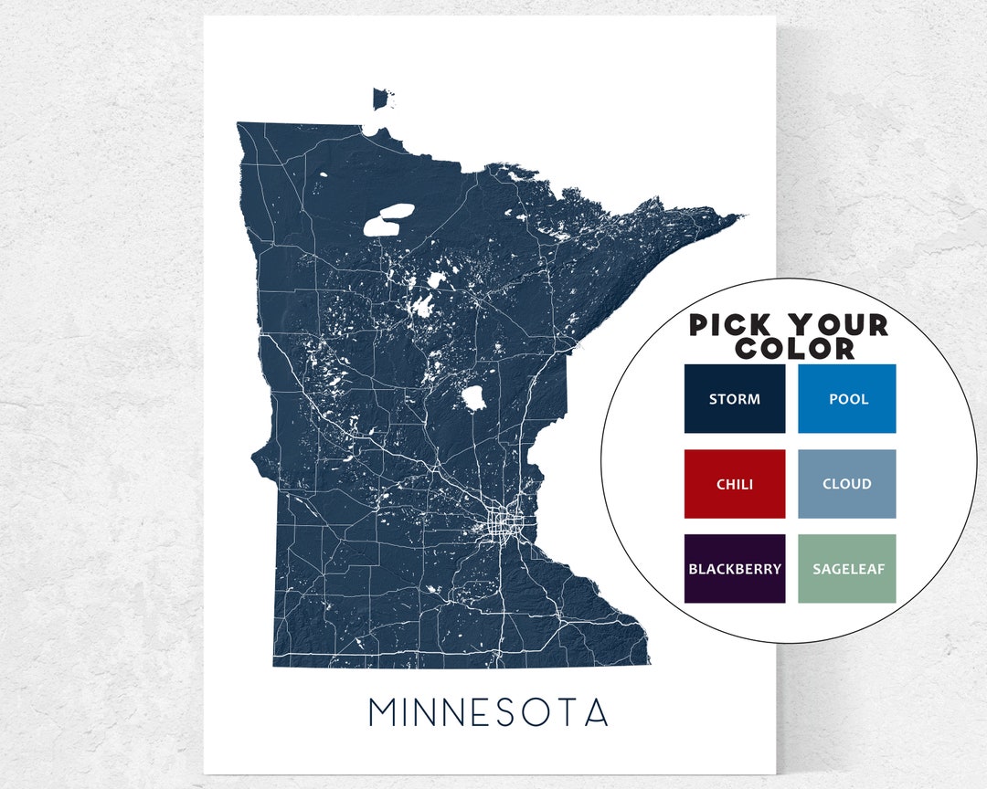 Minnesota Map Print Poster, Personalised 3D Topographic Terrain ...