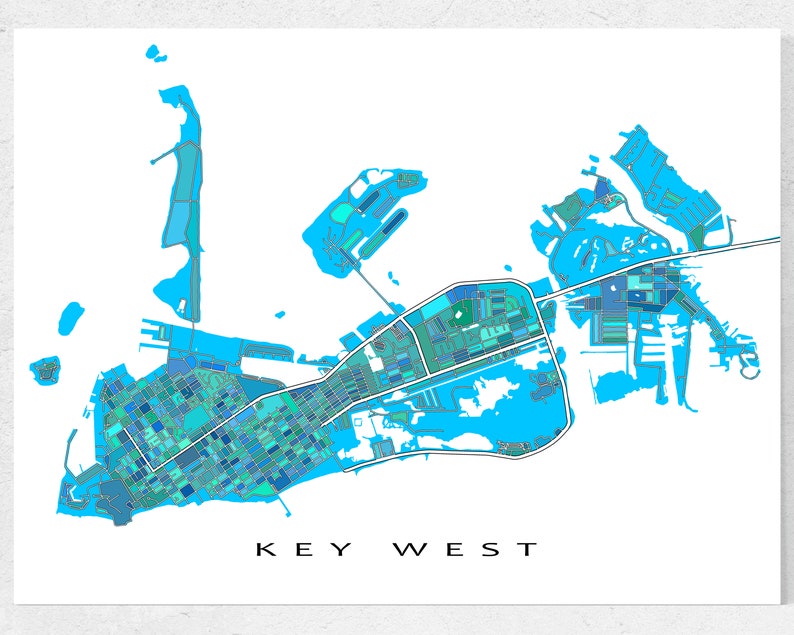 Key West Map Poster Key West Wall Art Print Light Blue - Etsy