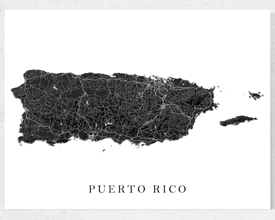 Puerto Rico Map Print Poster, Puerto Rico Wall Art Prints, Black and ...