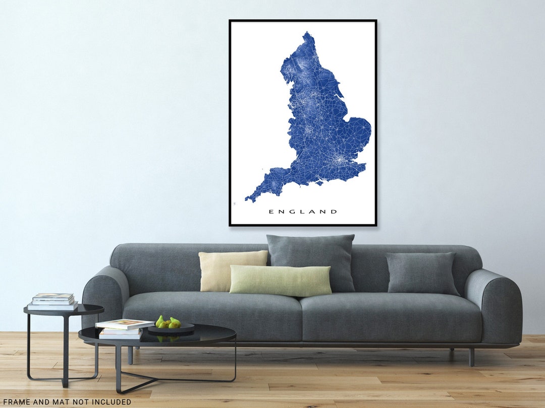 England Map Print and Map of England Art Prints for 3D Landscape ...