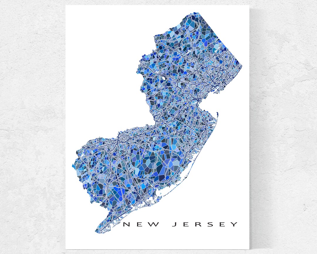 New Jersey Map Print and New Jersey Wall Art Prints and Blue - Etsy