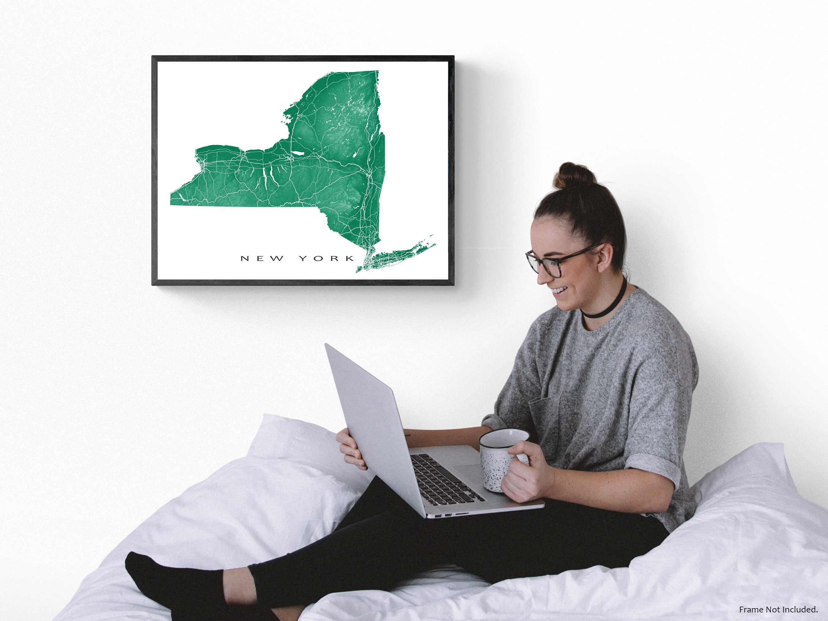 New York Map New York State Art Print USA State Outline Maps - Etsy