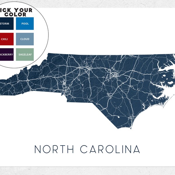 Map of Nc State - Etsy Australia