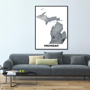 Michigan State Map Wall Art Print Poster With Landscape Topographic ...
