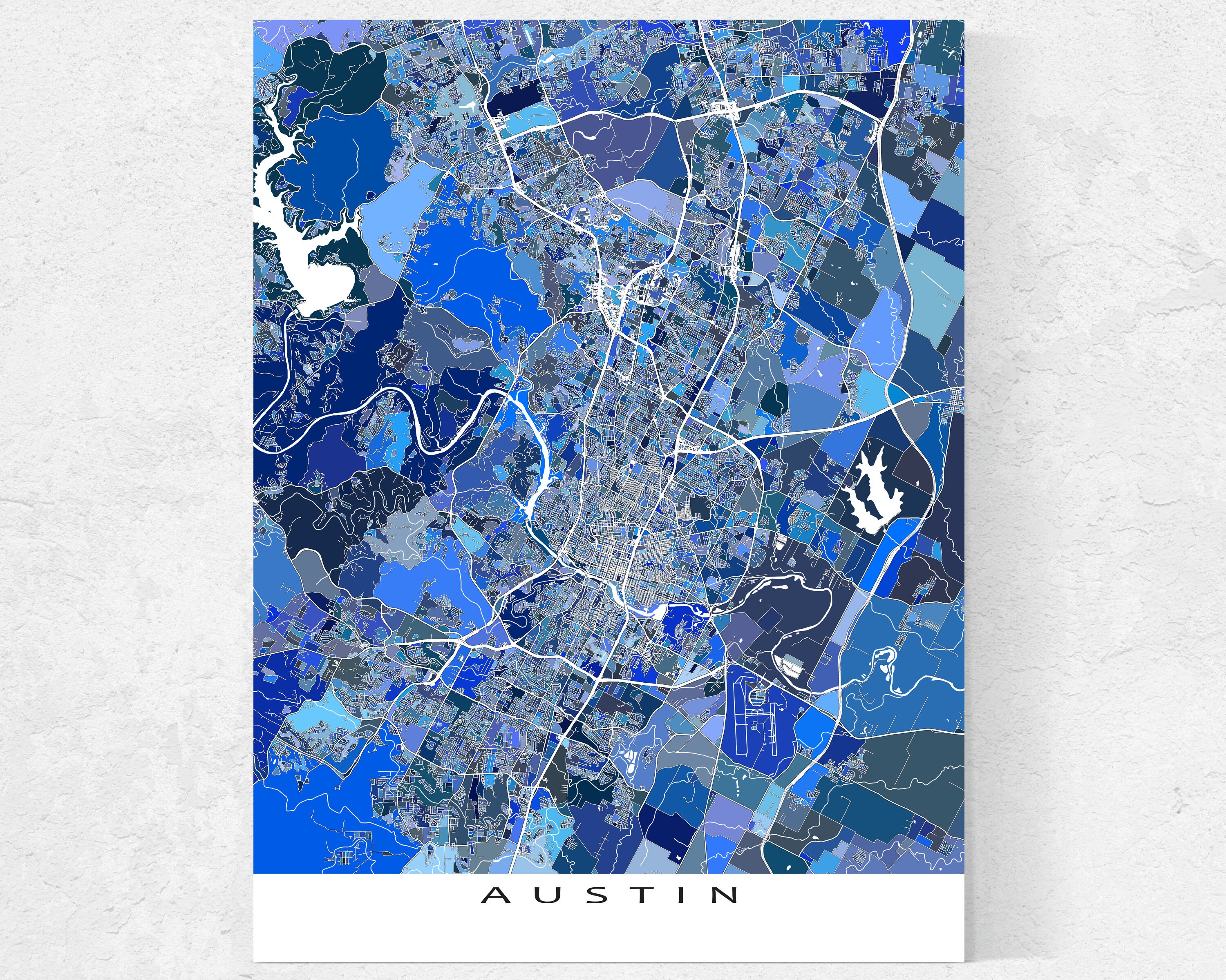 Austin Texas Map of Austin Prints Austin Wall Art Print Blue | Etsy