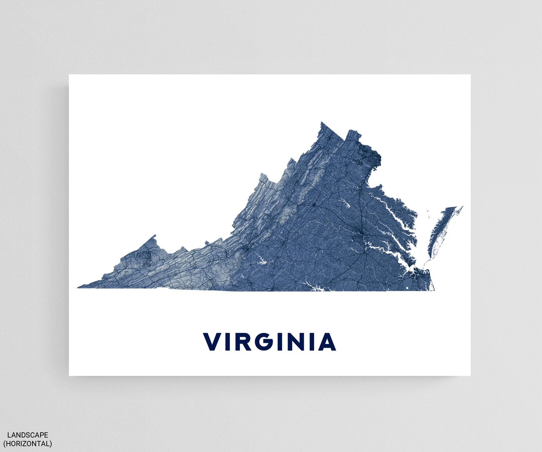 Virginia Topographic Map Art Print Poster With Roads and Landscape ...