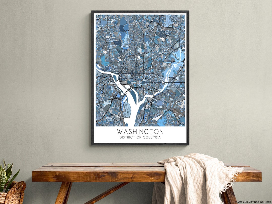 Washington DC City Street Map Wall Art Print Poster, Blue Grey Geometic ...