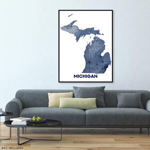 Michigan State Map Wall Art Print Poster With Landscape Topographic ...