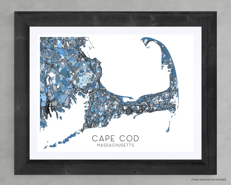 Cape Cod Map of Cape Cod Art Print Denim Blue Geometric Cape | Etsy