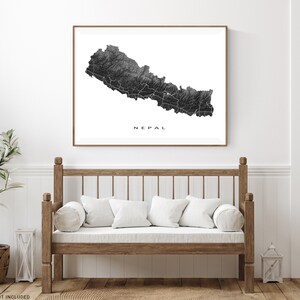 Nepal Map Print Poster, 3D Landscape Terrain Topographic Road Maps ...