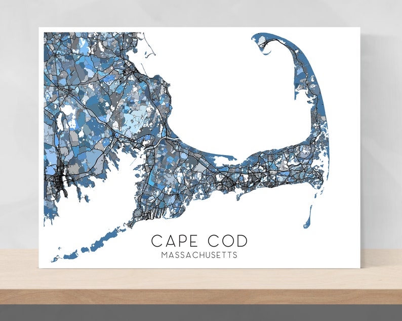 Cape Cod Map of Cape Cod Art Print Denim Blue Geometric Cape | Etsy