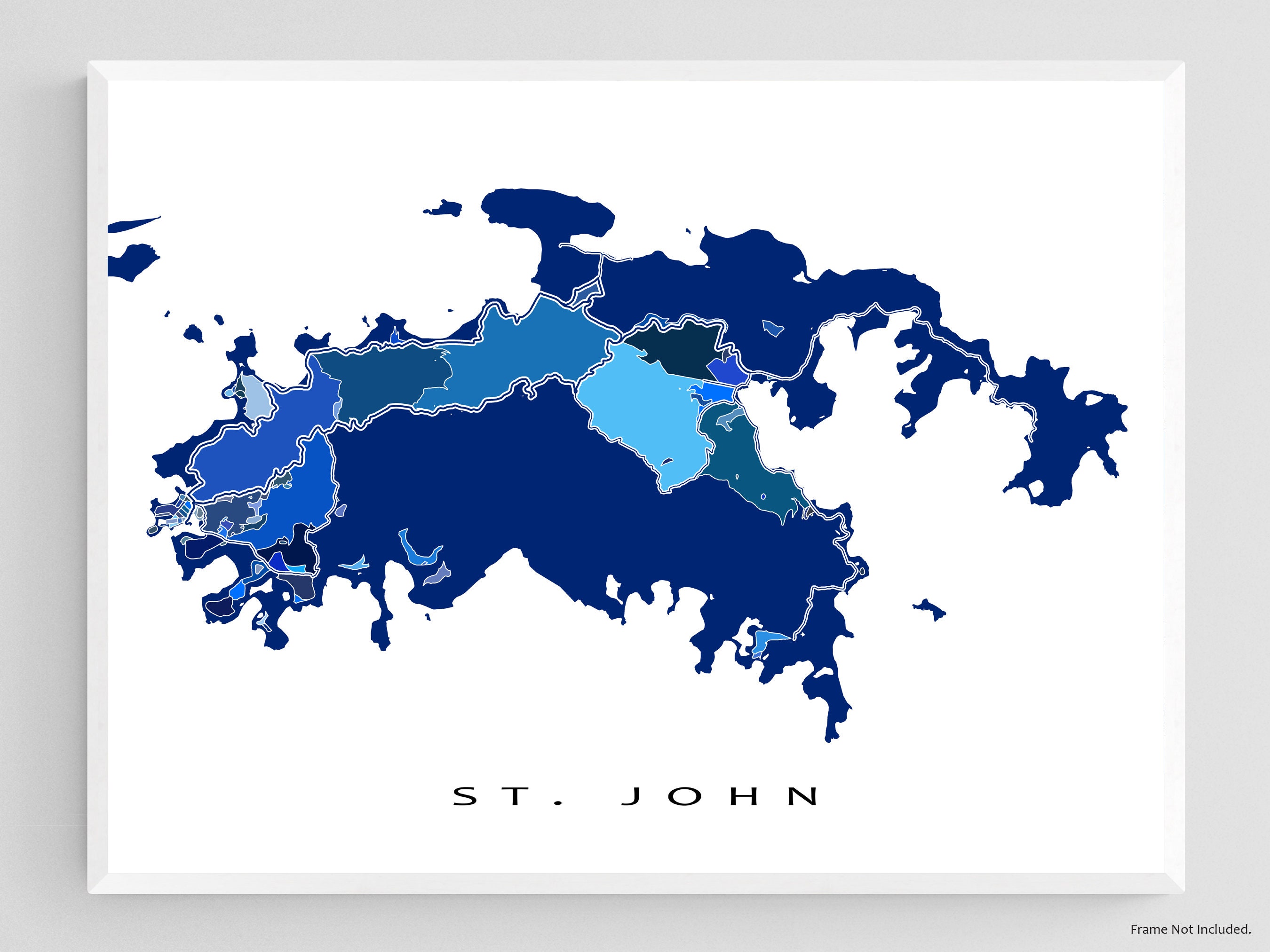 St John USVI Map of St John Virgin Islands Map Prints, Geometric Blue ...