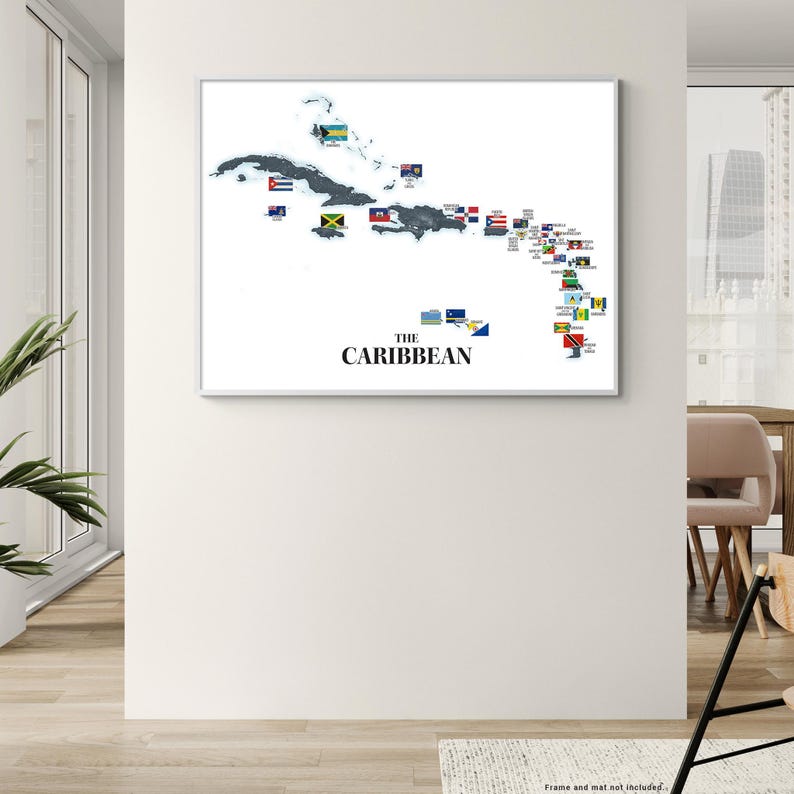 Personalized Caribbean Islands Map: Illustrated Topographic Wall Art ...