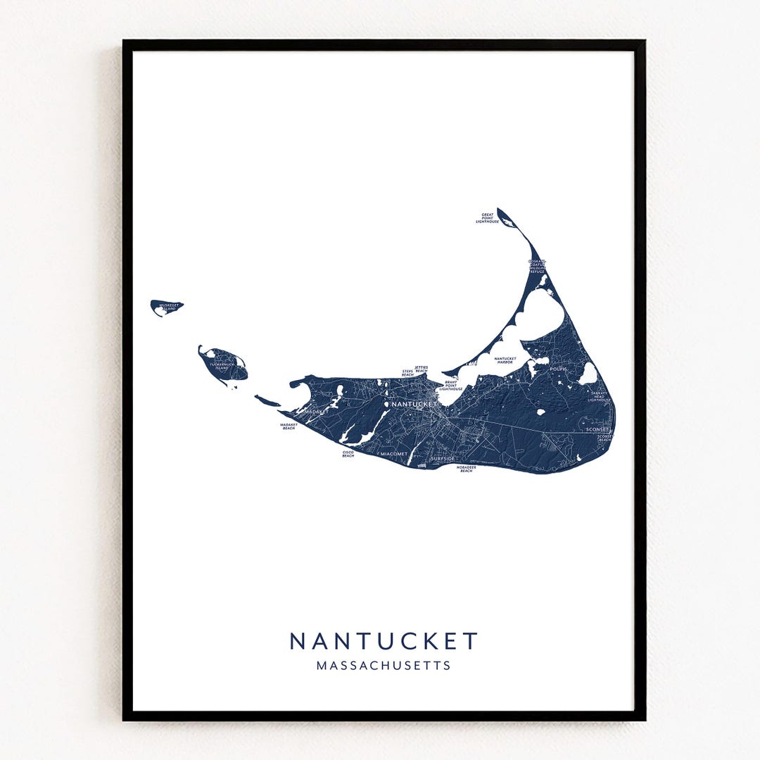 Nantucket Map Print: Topographic Island Wall Art Poster - Etsy