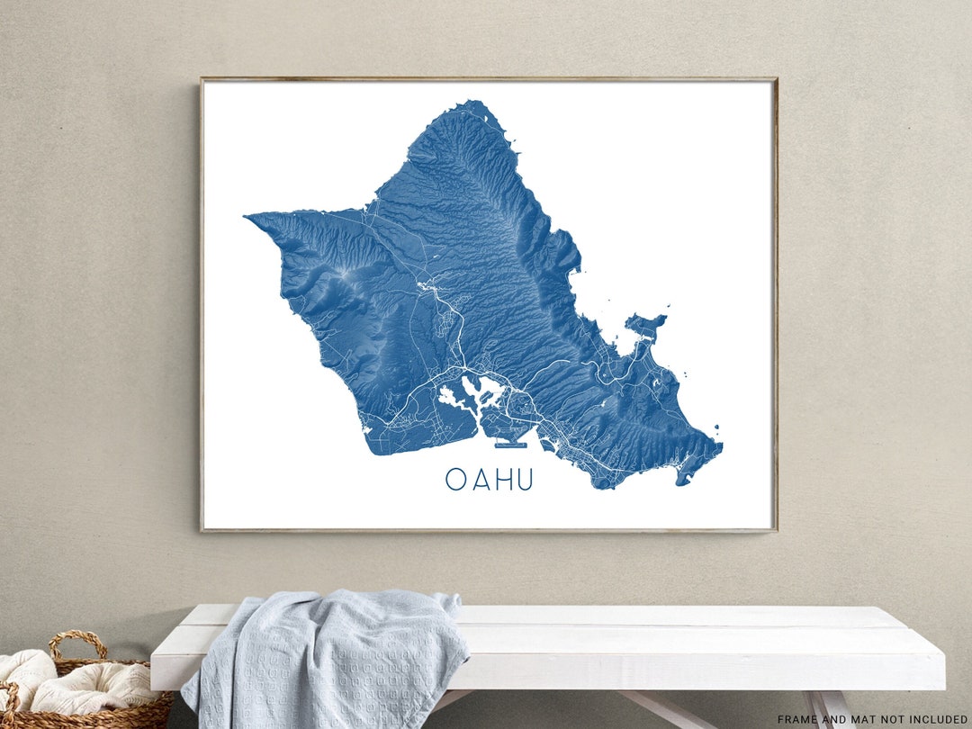Oahu Map Print Poster Topographic Island Map of Oahu Hawaii - Etsy