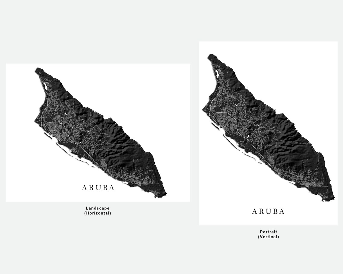 Aruba Map Print Poster, Black and White Topographic Landscape Aruba ...