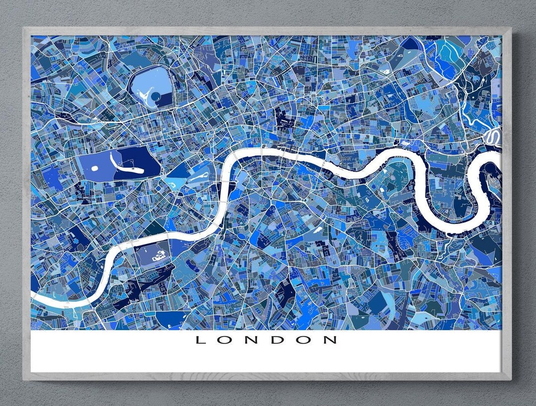 London Map of London Print, Navy Blue Geometric London Wall Art Poster ...
