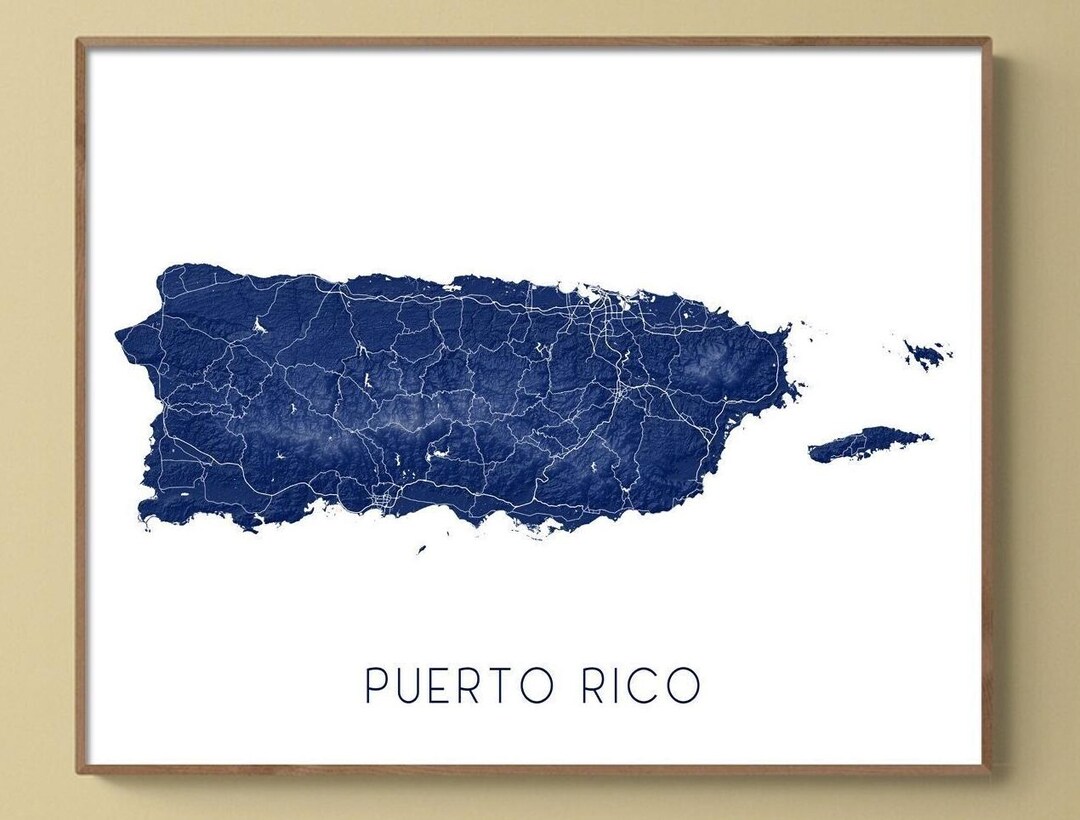 Puerto Rico Wall Art Print Poster, Puerto Rico Map Prints, Topographic ...