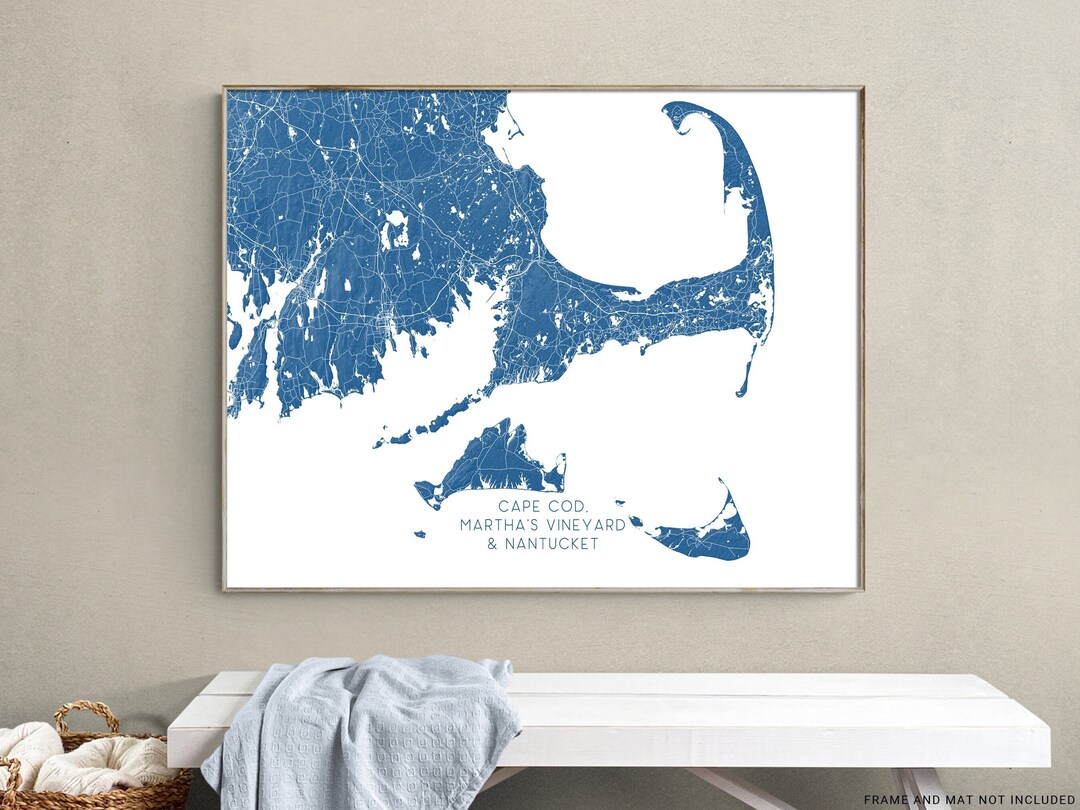 Cape Cod, Nantucket and Marthas Vineyard Island Map Wall Art Print ...
