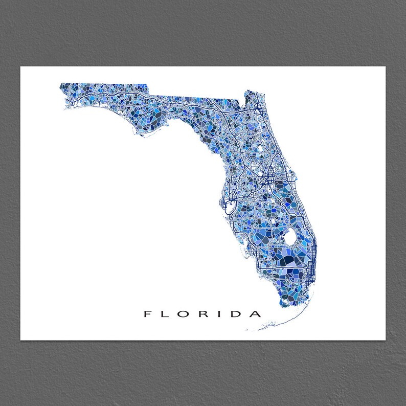 Florida Map Print Florida State Wall Art Map of Florida Art | Etsy