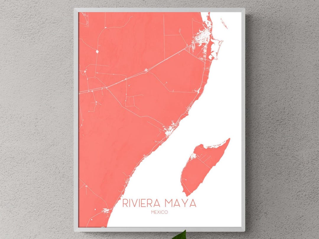 Mayan Riviera Map Print Poster, Tulum Mexico Mayan Ruins, Yucatan Playa ...