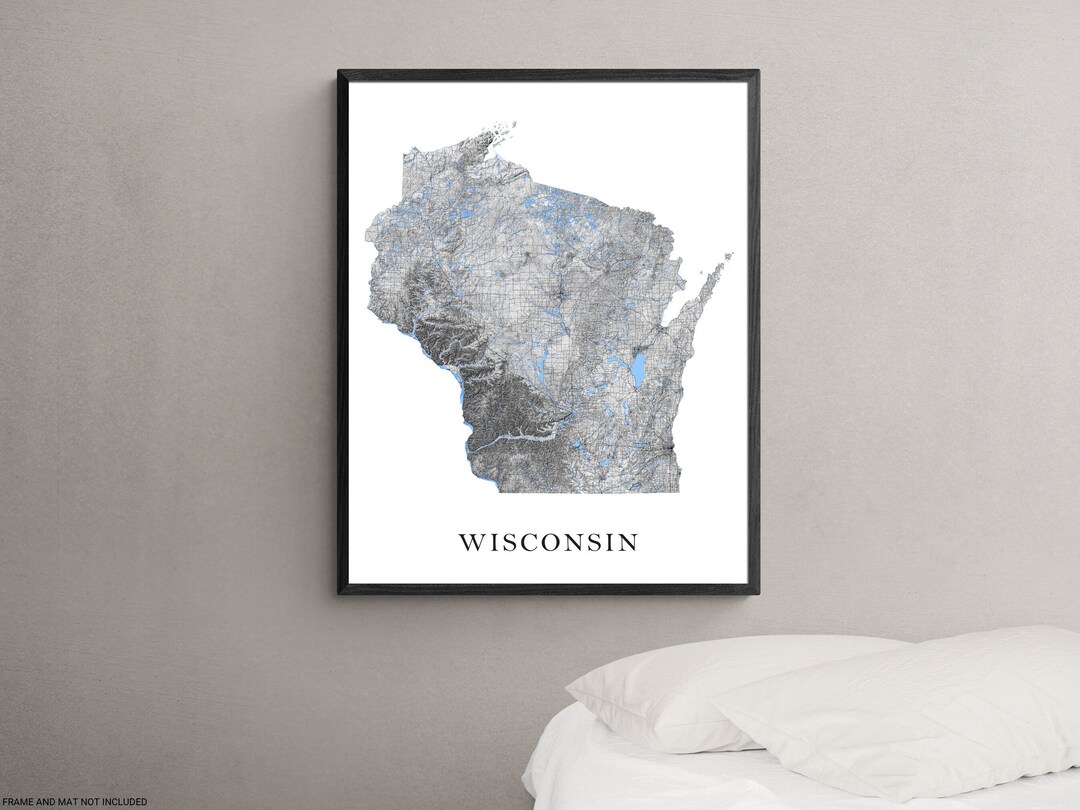 Wisconsin Map Poster, Map of Wisconsin Wall Art Prints, Black and White ...