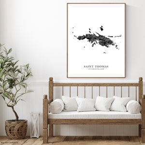 St Thomas USVI Map Print Poster, Saint Thomas US Virgin Islands Black ...