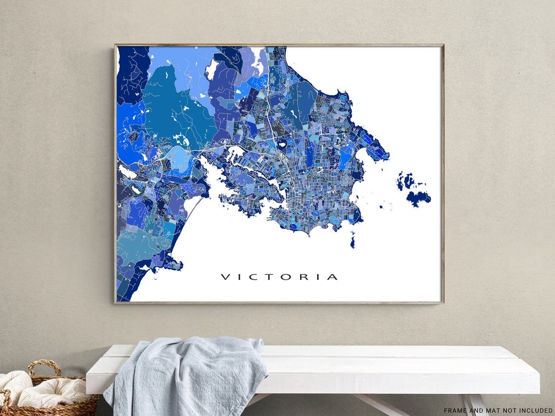 Victoria BC Map of Victoria Canada, Blue Geometric Victoria BC Art ...