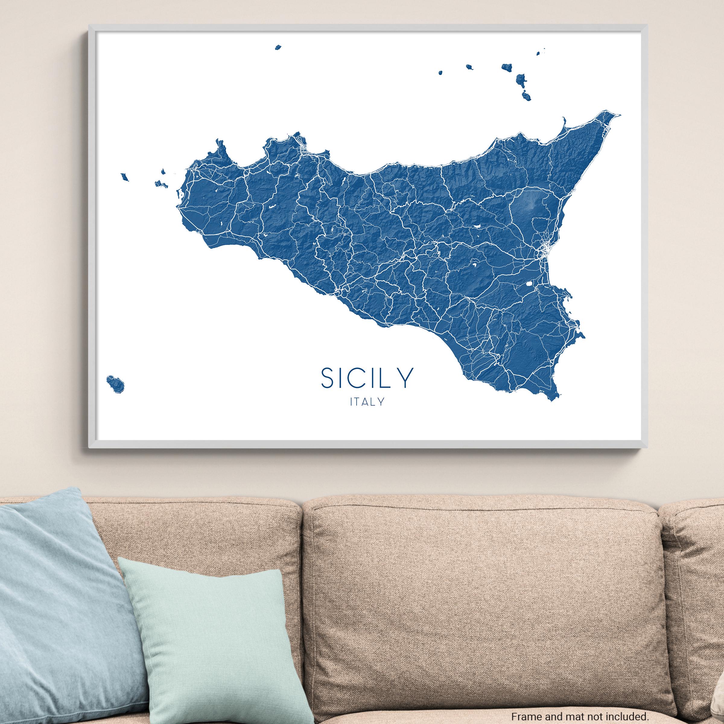 Sicily Italy Topographic Map Print: Landscape Wall Art Poster - Etsy