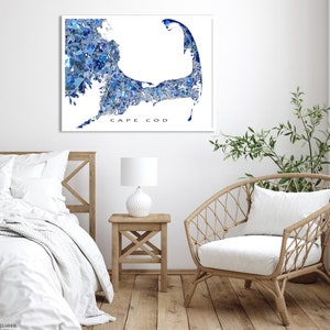 Cape Cod Map Poster and Cape Cod Wall Art Print With Blue Geometric ...