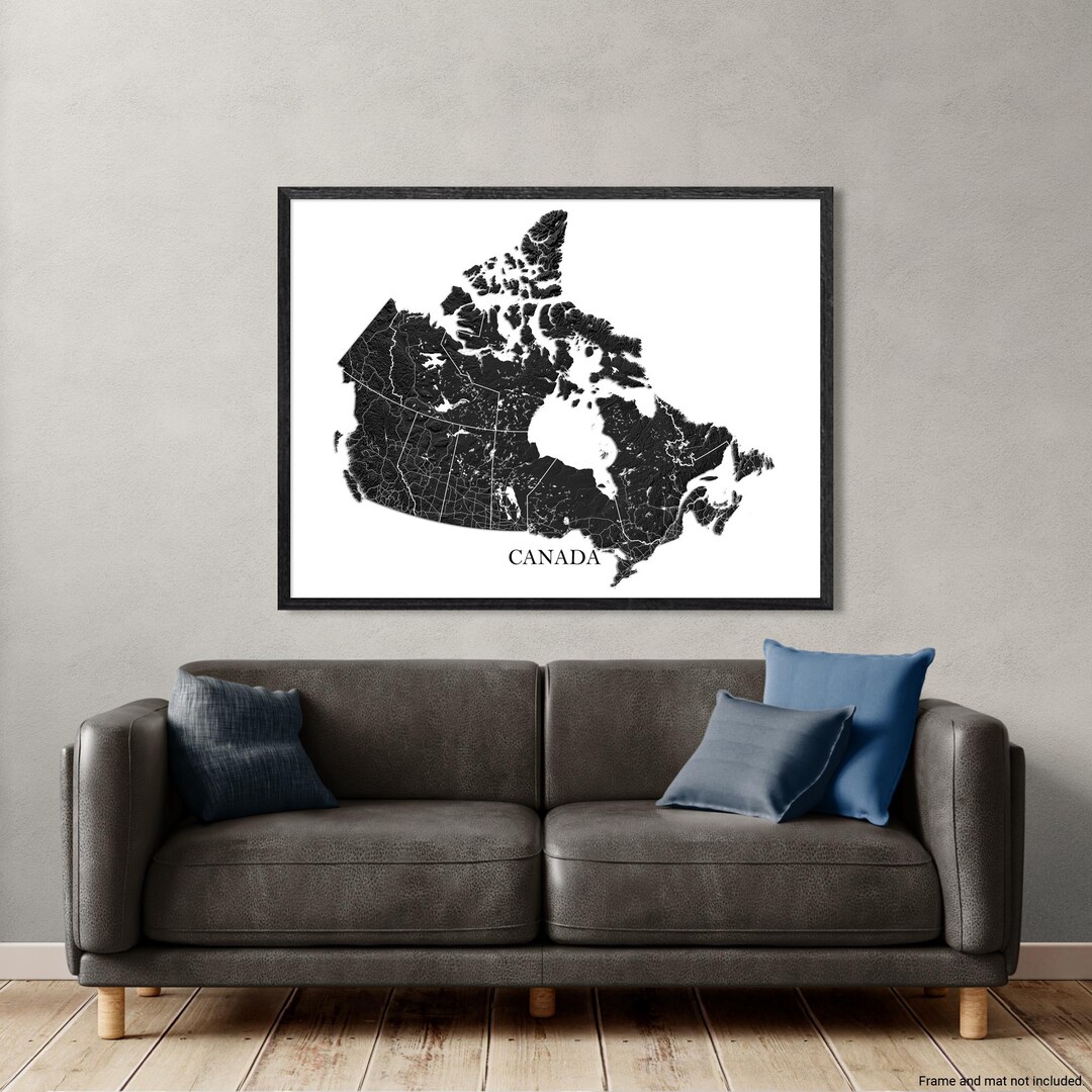 Canada Map Print, Black and White Topographic Poster, Canadian Wall Art ...