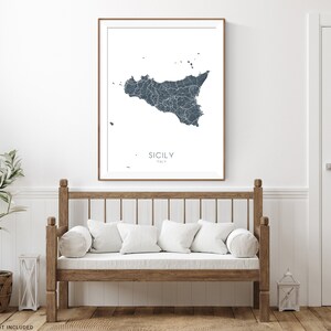 Sicily Map of Sicily Italy Wall Art Print Poster, 3D Topographic ...