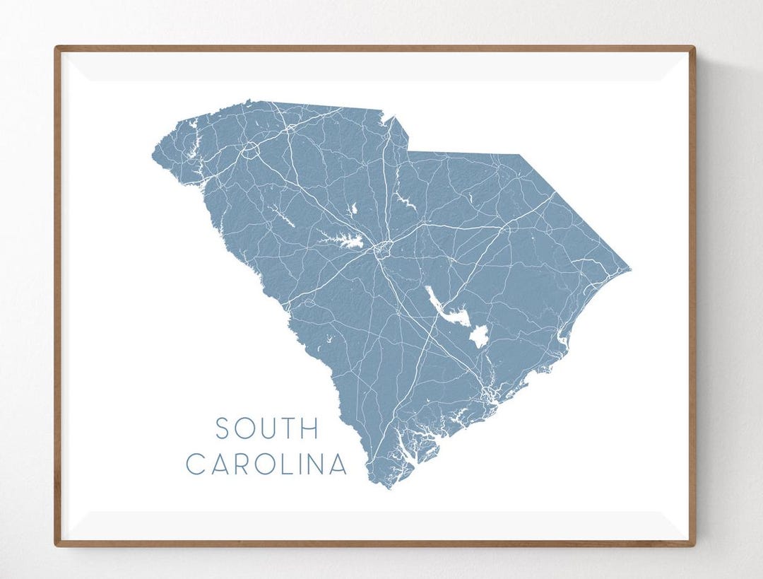 South Carolina Map Art Print Poster, Personalized 3D Topographic ...