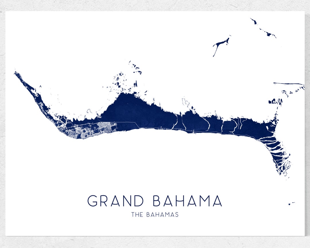 Grand Bahama Island, the Bahamas Map Print, Tropical Caribbean Islands ...