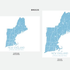 New England Map of New England States Wall Art Print Poster ...