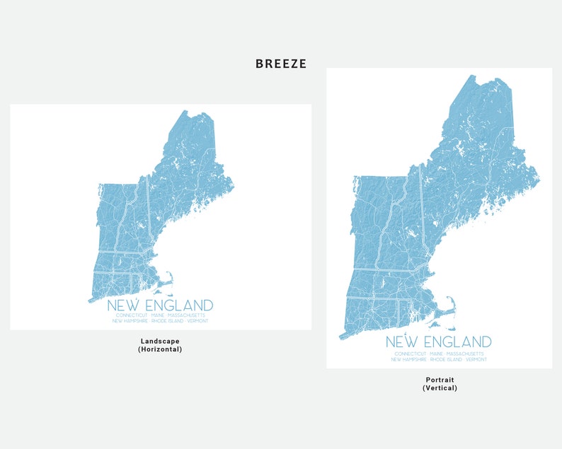 New England Map Print Topographic Map of New England Art - Etsy