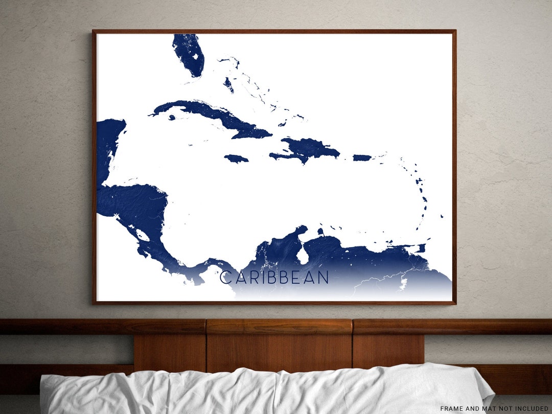 Caribbean Map of the Caribbean Wall Art Print, Tropical Island Beach ...