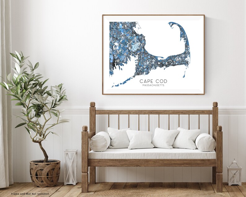 Cape Cod Map of Cape Cod Art Print Denim Blue Geometric Cape | Etsy