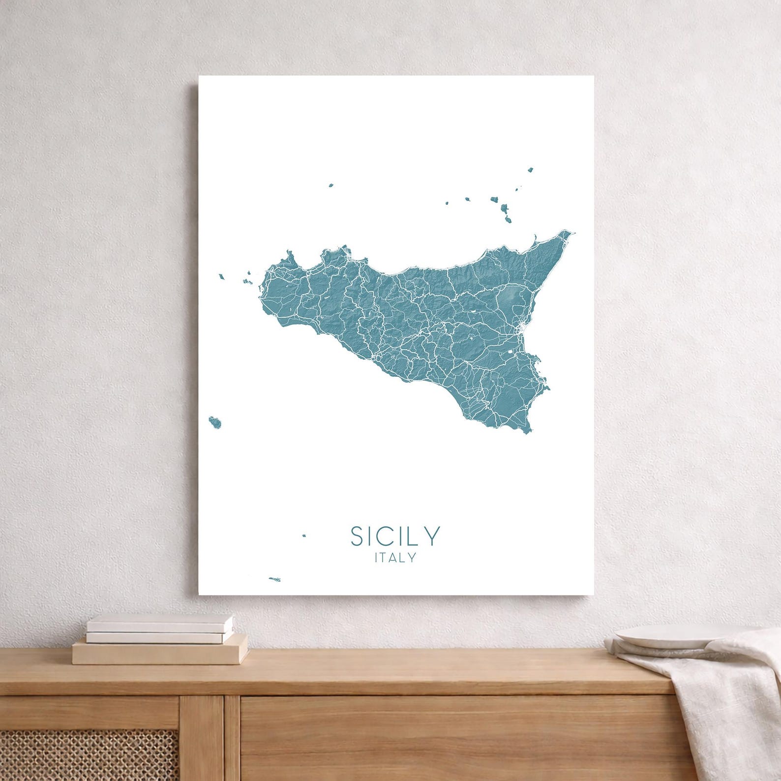 Sicily Italy Topographic Map Print: Landscape Wall Art Poster - Etsy