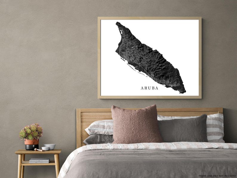 Aruba Map Print Poster, Black and White Topographic Landscape Aruba ...